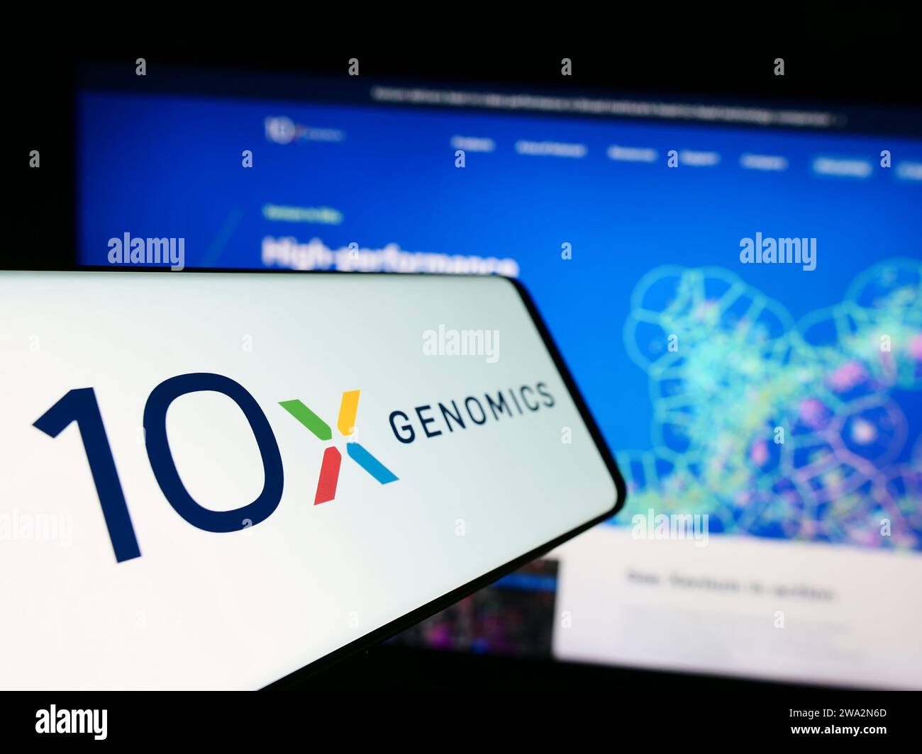Mobile phone with logo of American biotechnology company 10x Genomics ...
