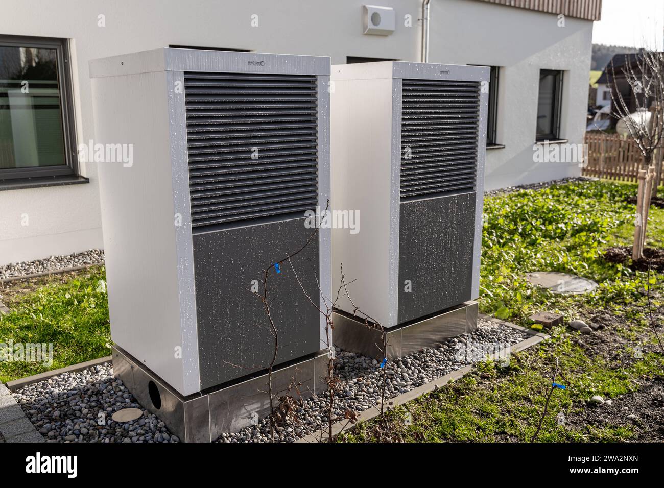 Bavaria, Germany - January 1, 2024: A modern heat pump heating system ...