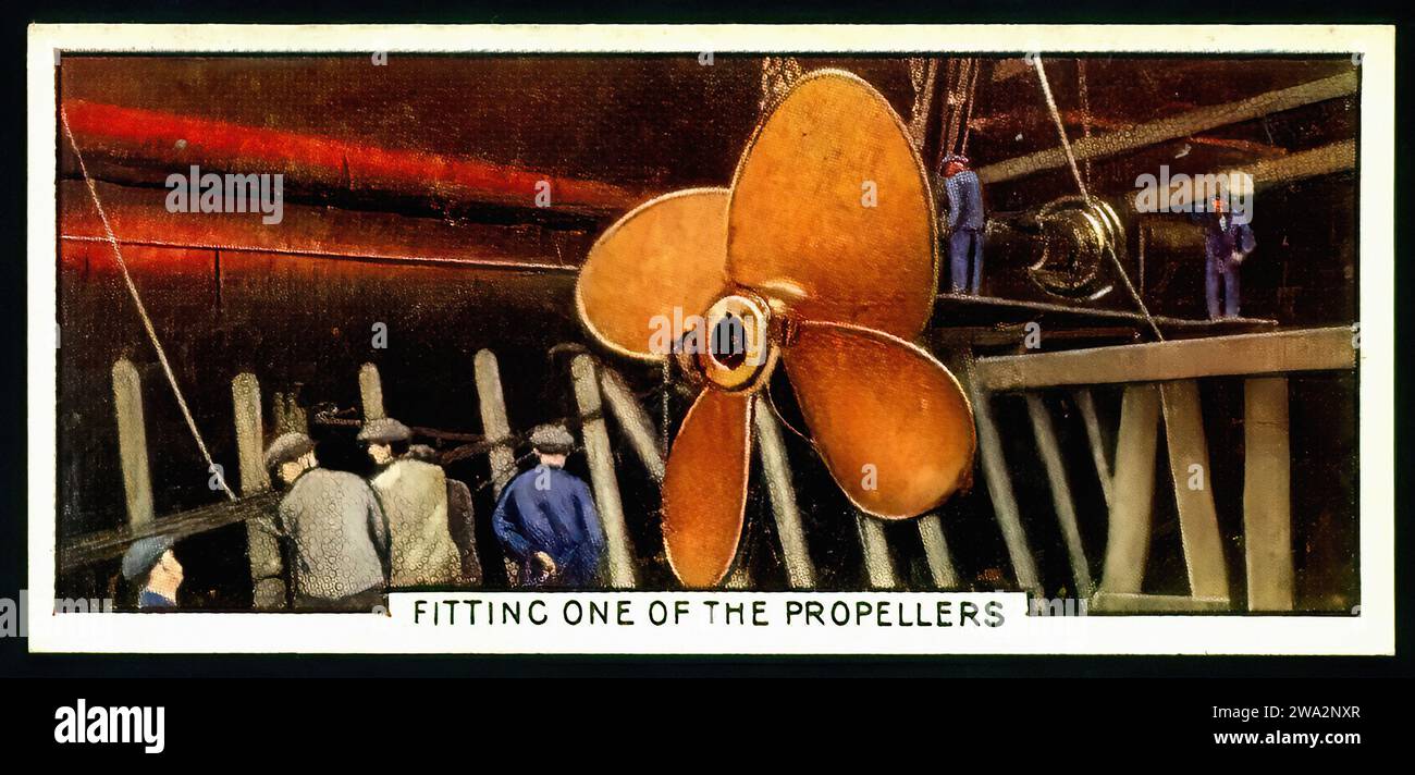 A Propeller of the Queen Mary - Vintage British Tradecard Stock Photo ...