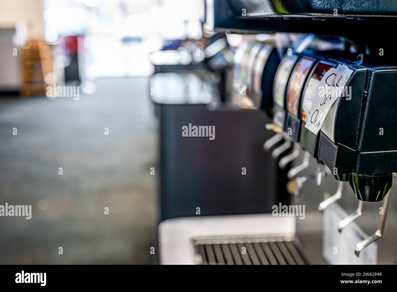 Out of Order sign posted on a soda pop fountain dispenser Stock Photo ...