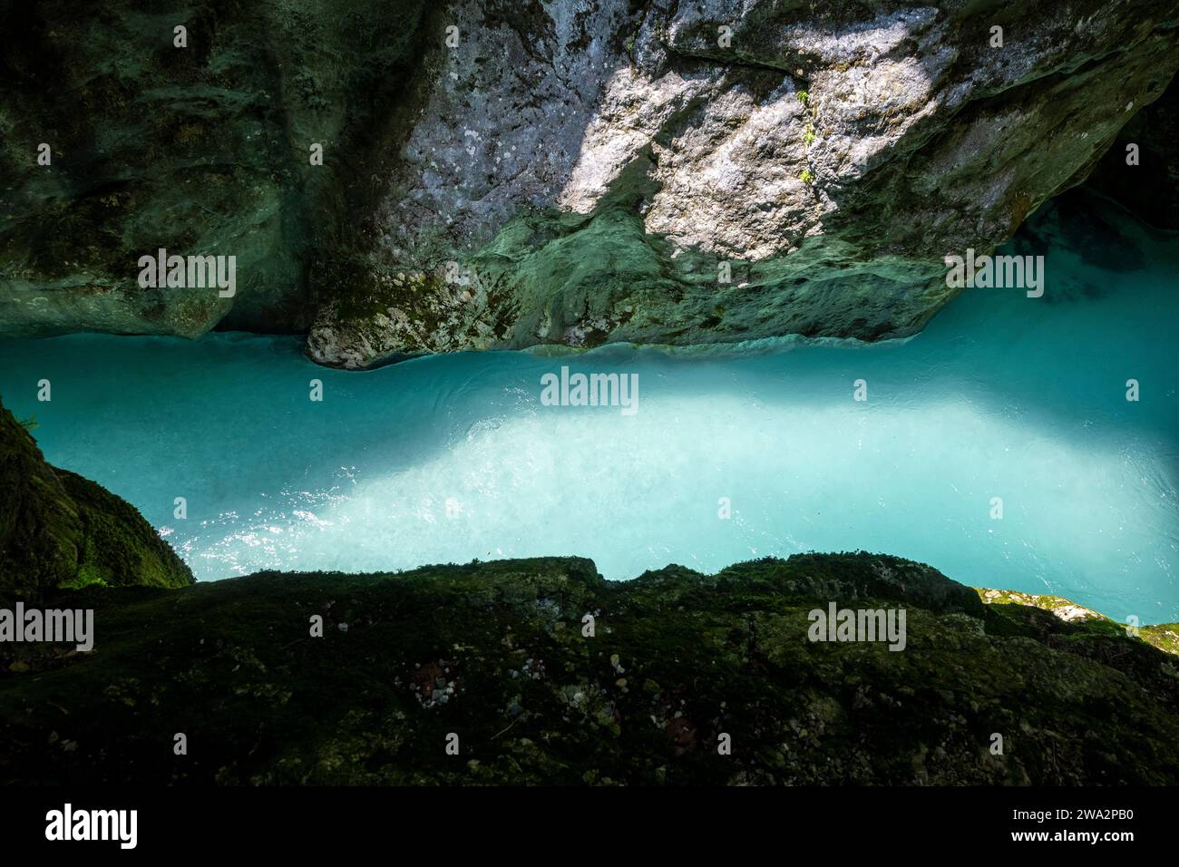 Bottom of crystal clear Soca river, one of the most beautiful european ...