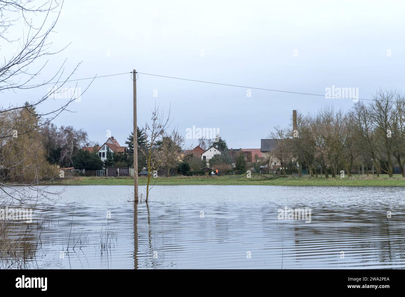 Meadows flooded by the 2023 flood in Saxony-Anhalt, Germany Stock Photo ...