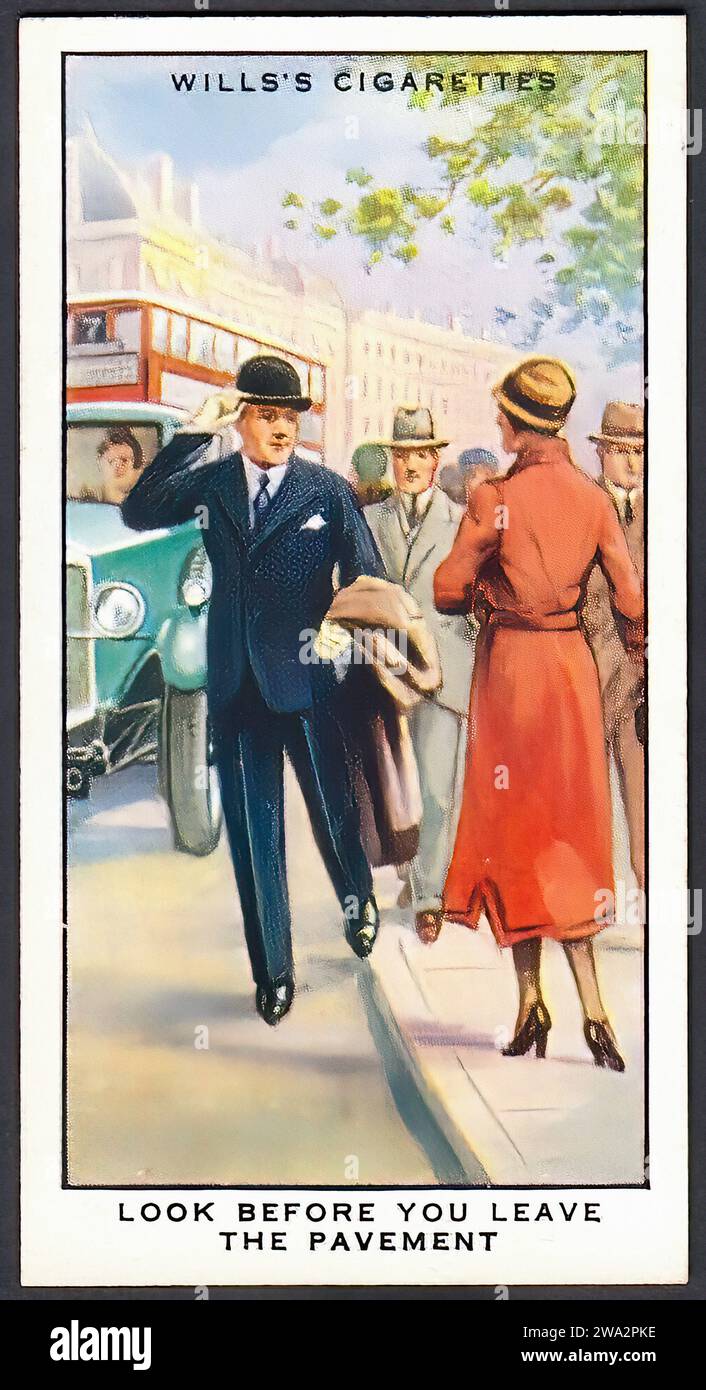 Look Before You Leave The Pavement - Vintage Cigarette Card Stock Photo ...