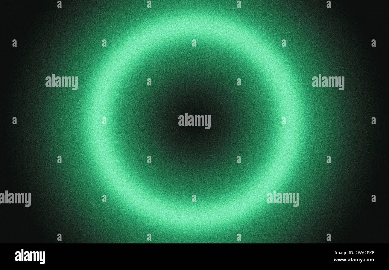Glowing green light ring black background grainy gradient, noise ...