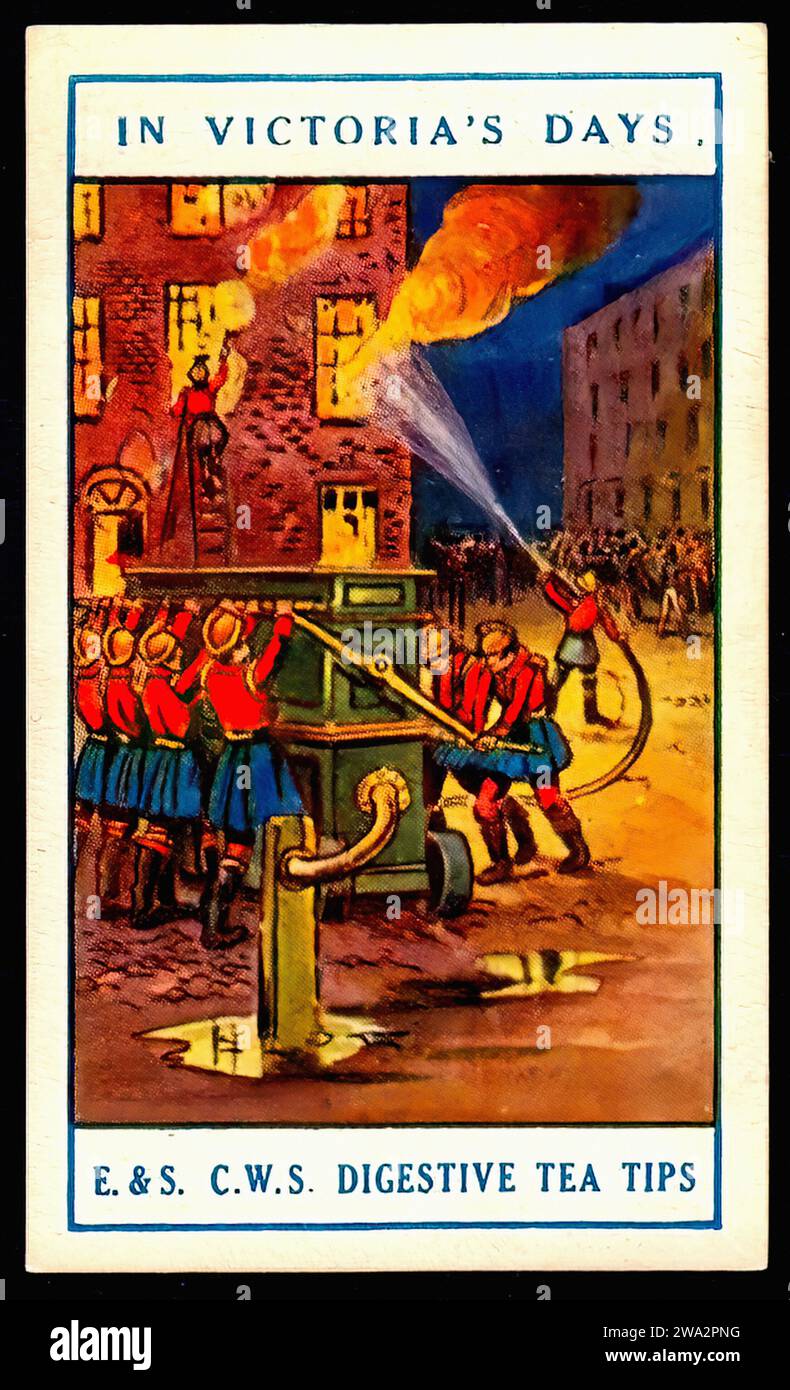 Manual Fire-Engine, 1865 - Vintage British Trade Card Stock Photo - Alamy