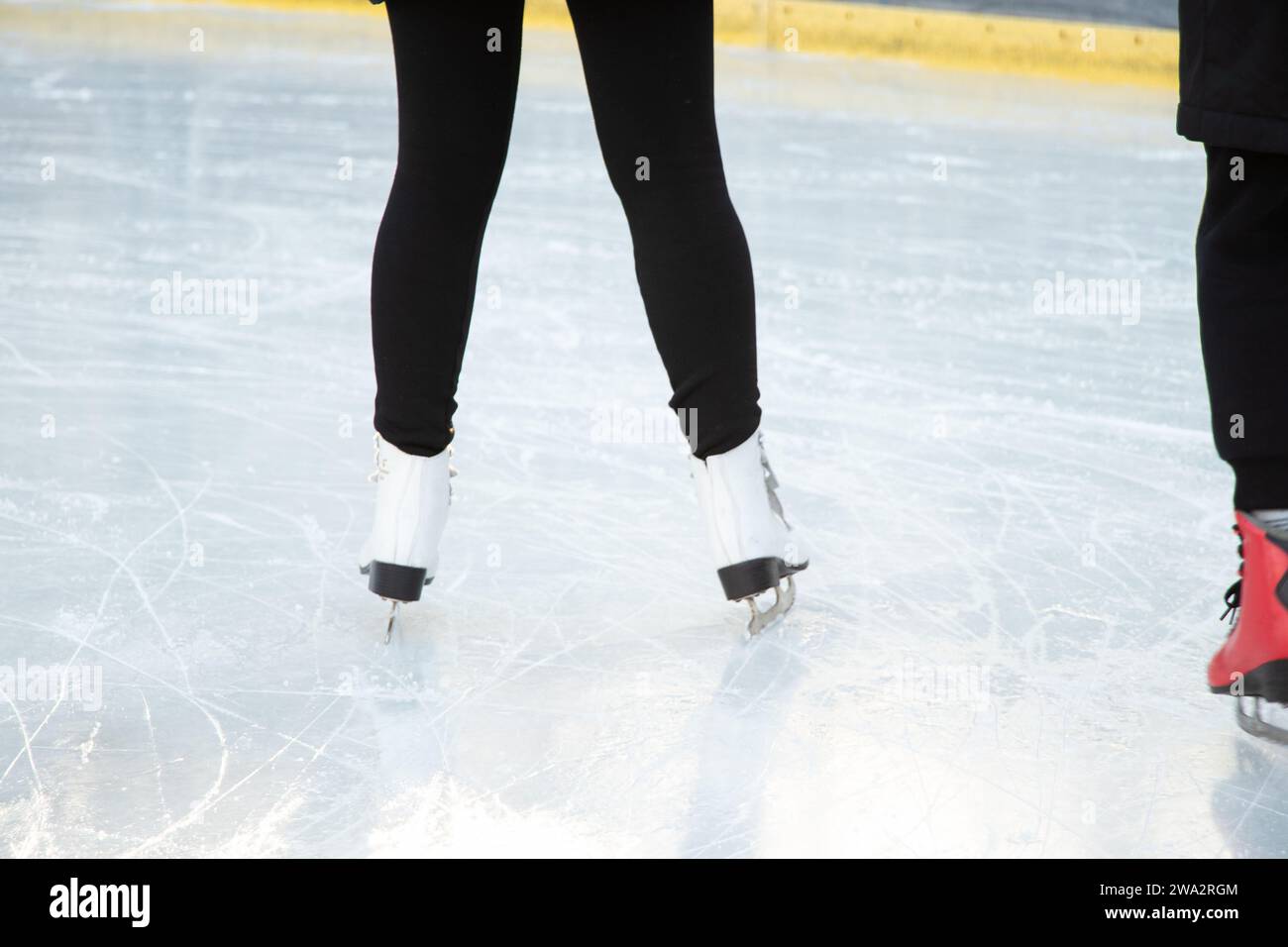 A girl skates on ice outdoors in December in Ukraine, skating Stock ...