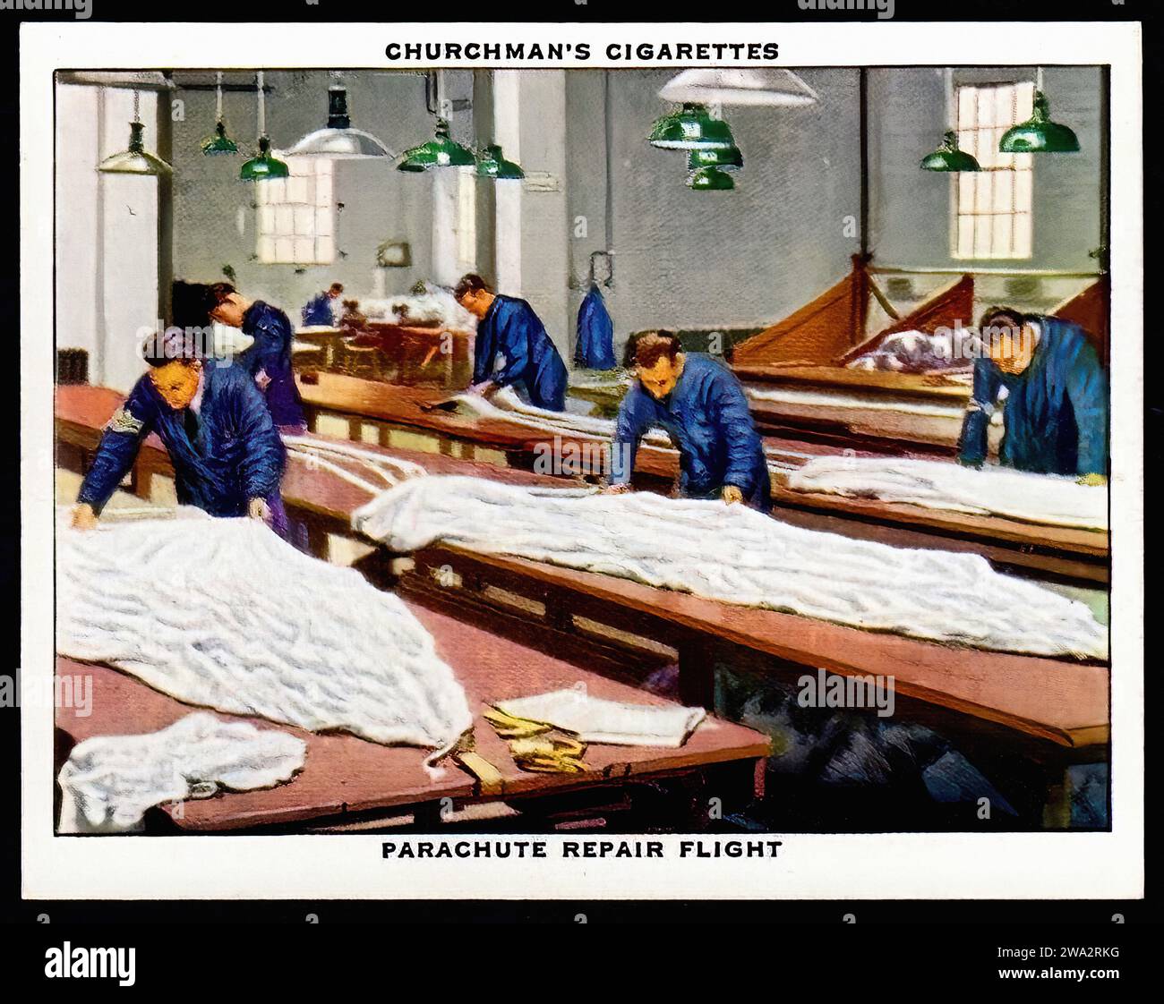 Parachute Repair - Vintage Cigarette Card Stock Photo - Alamy