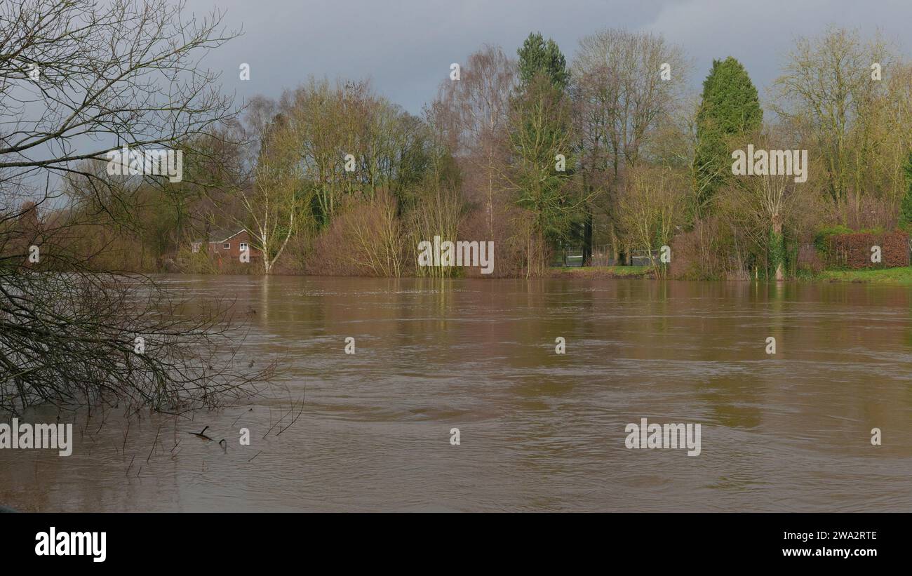 The River Severn in flood at Bewdley, Worcestershire, UK. December 2023 ...