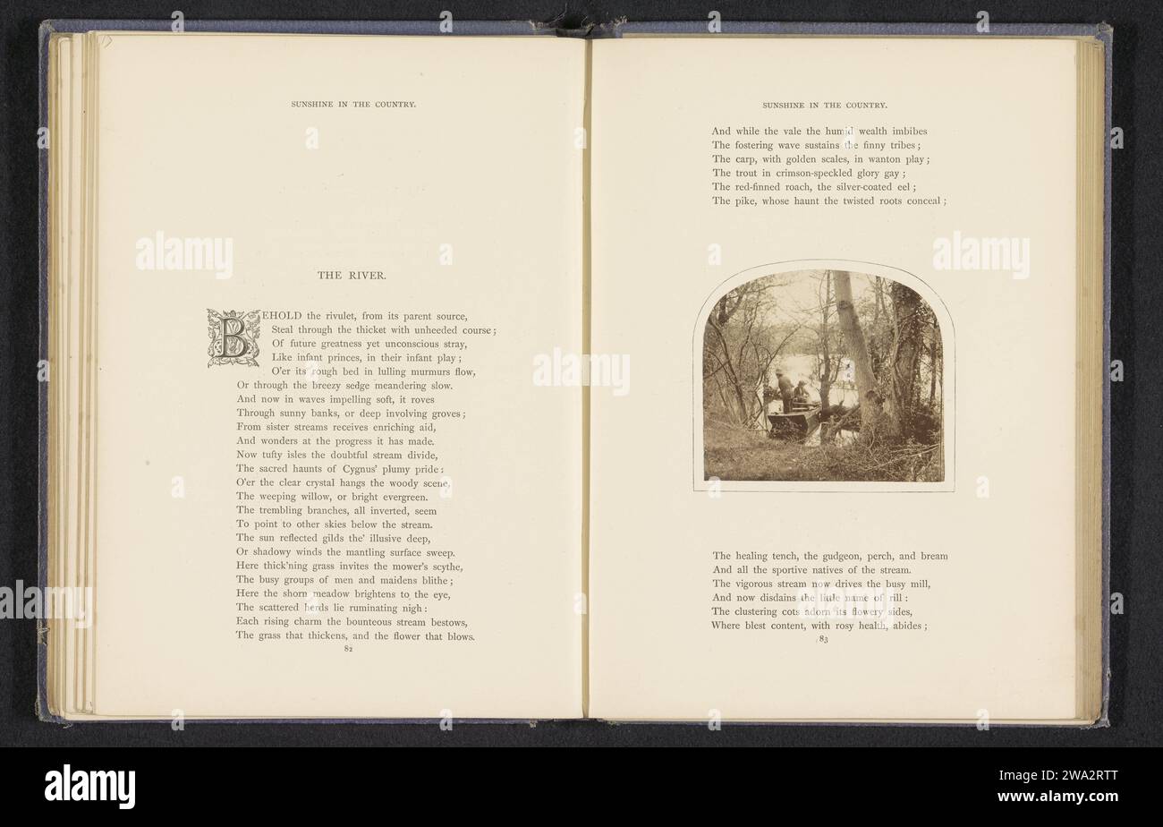 Two men in a rowing boat near a bank with trees, William Morris Grundy ...