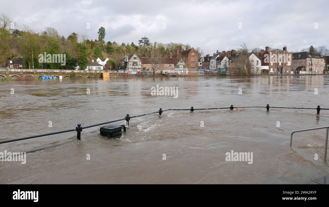 The River Severn in flood at Bewdley, Worcestershire. UK. December 2023 ...