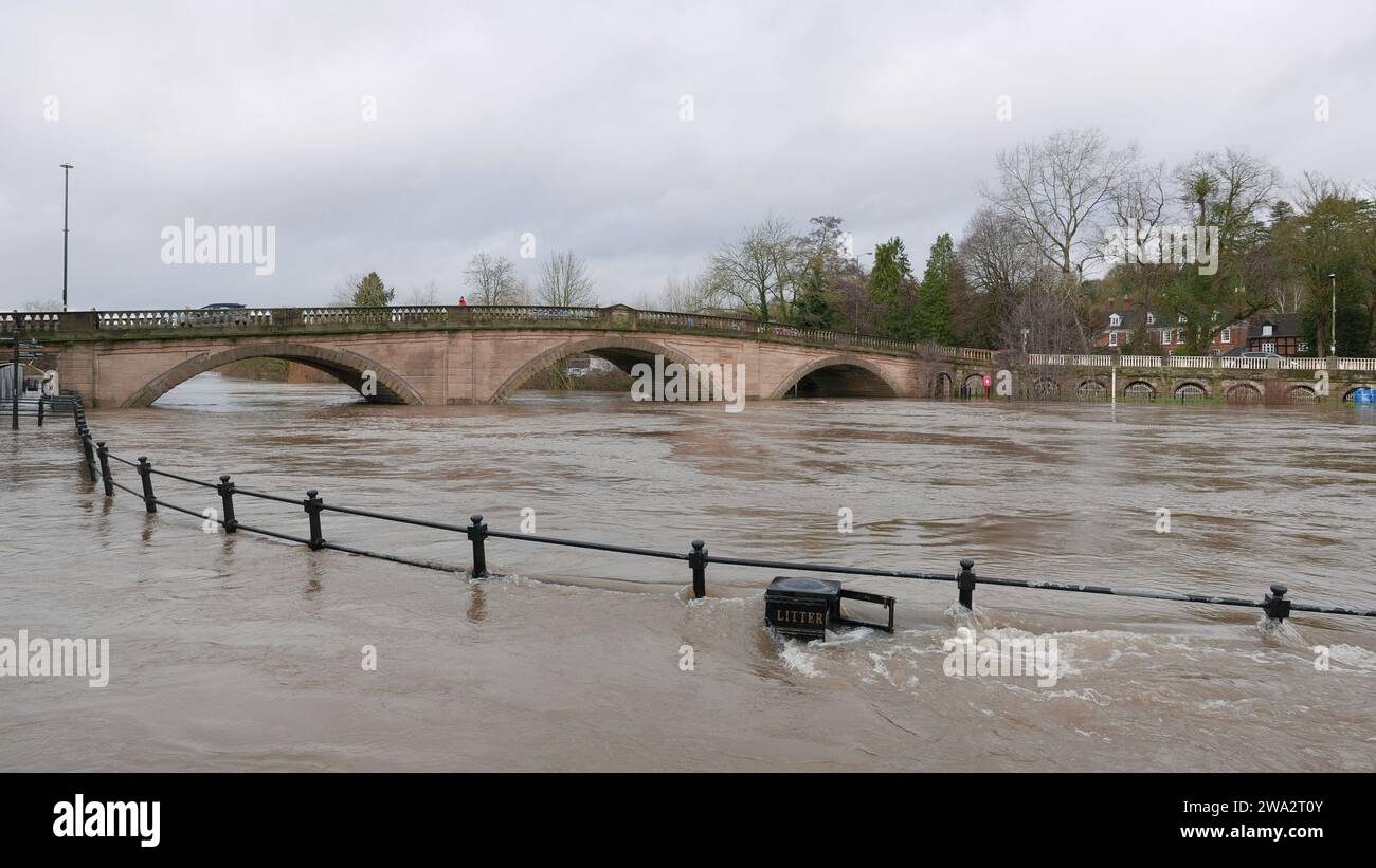 The River Severn in flood at Bewdley, Worcestershire. UK. December 2023 ...