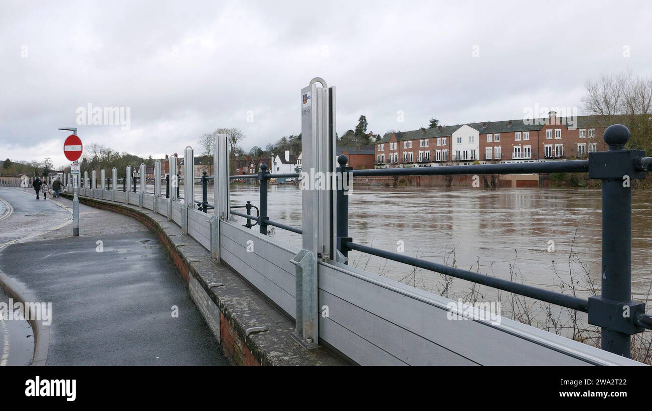 Flood barriers in place along the River Severn at Bewdley ...
