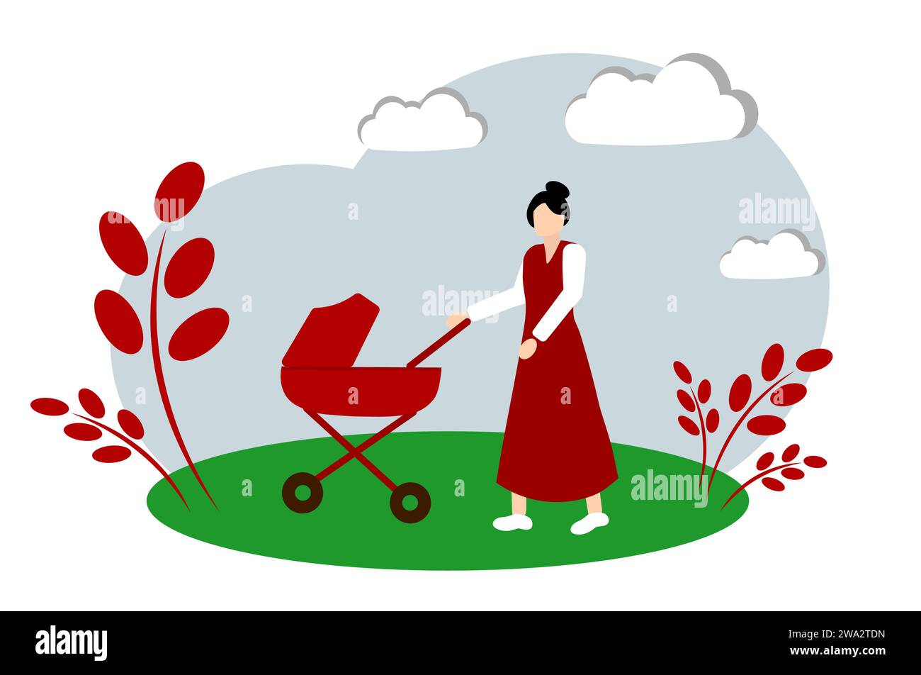 Mom walking with a baby stroller Stock Vector Image & Art - Alamy