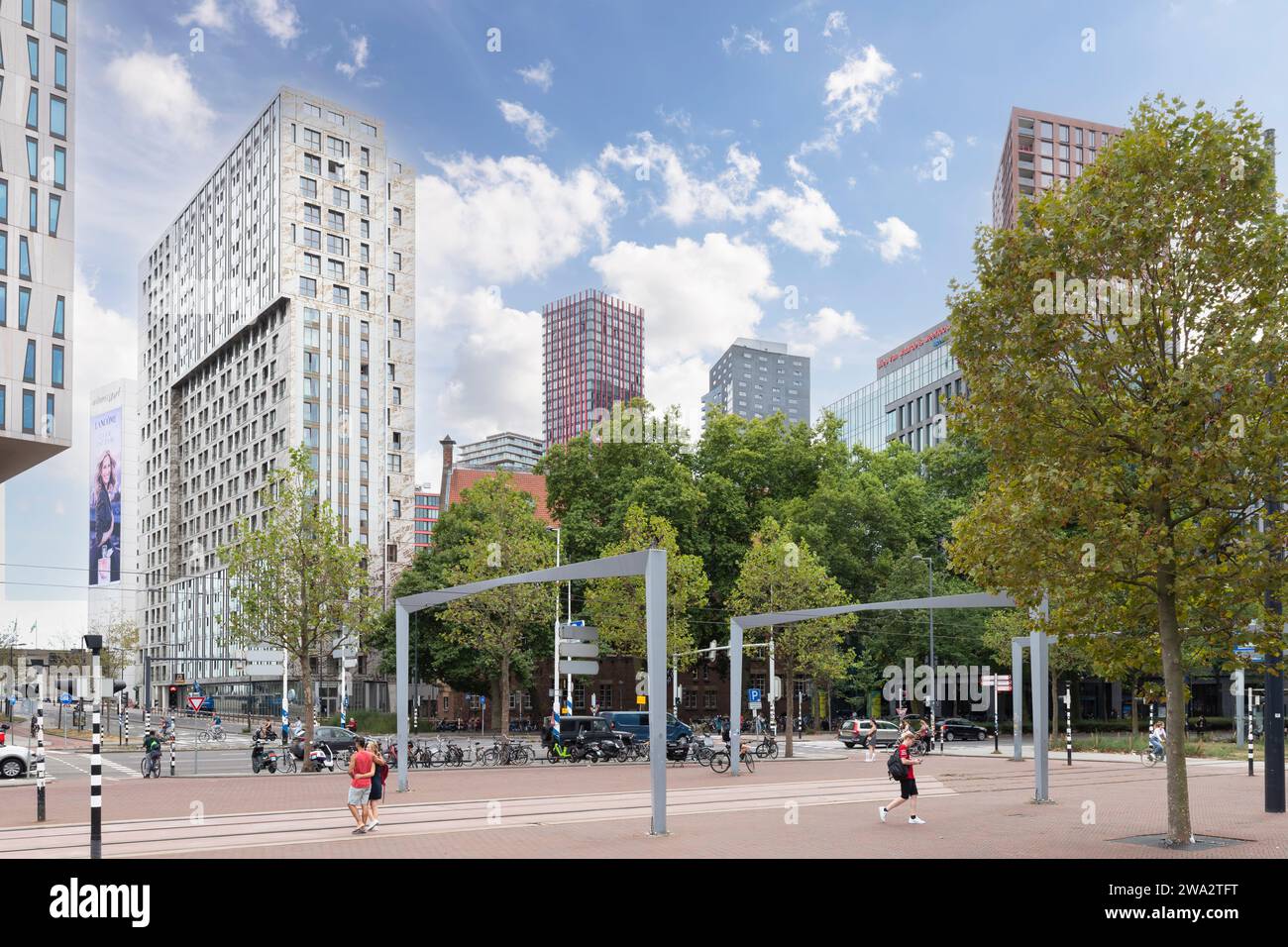 Modern residential towers in the Blaak district in the port city of ...