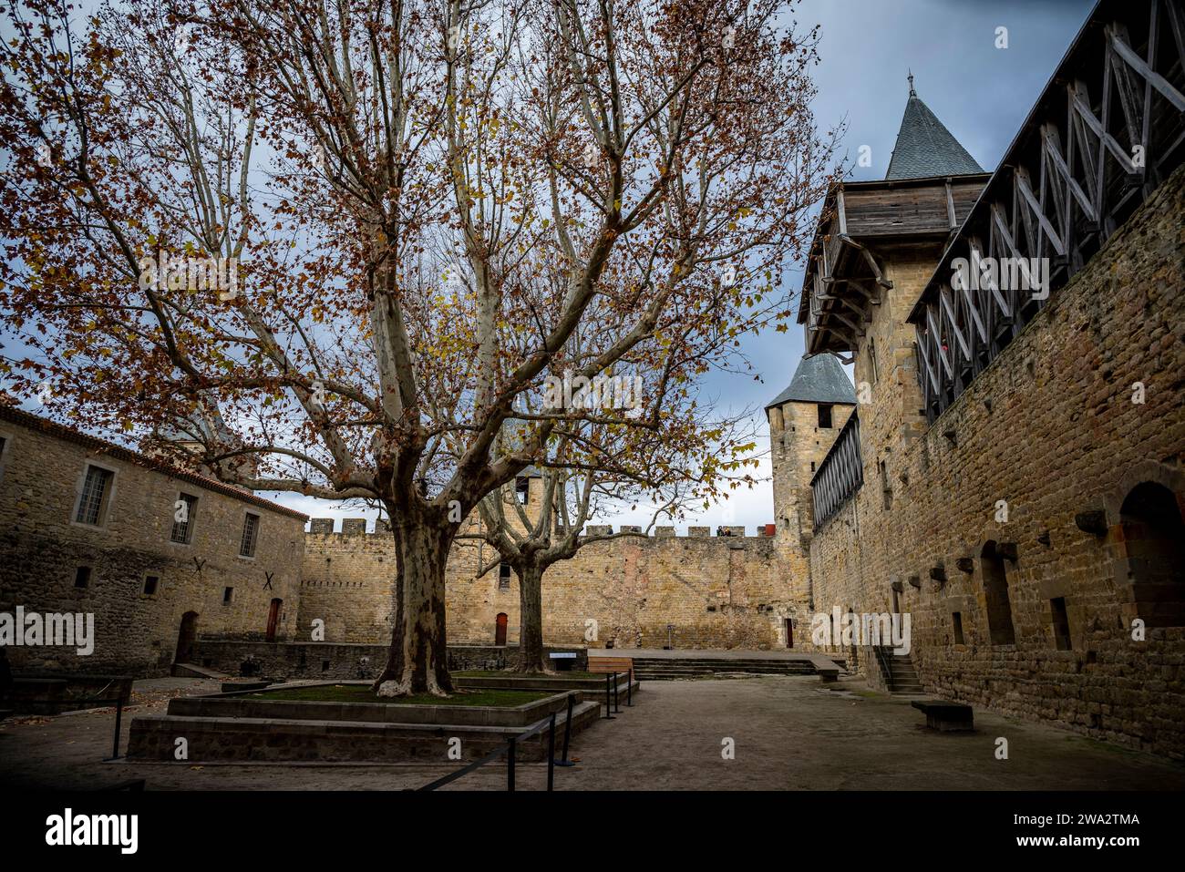 Inner central courtyard, Château Comtal, Large, restored 12th-century ...
