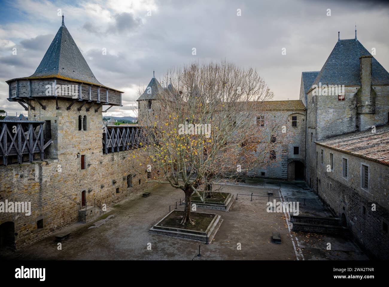 Inner central courtyard, Château Comtal, Large, restored 12th-century ...