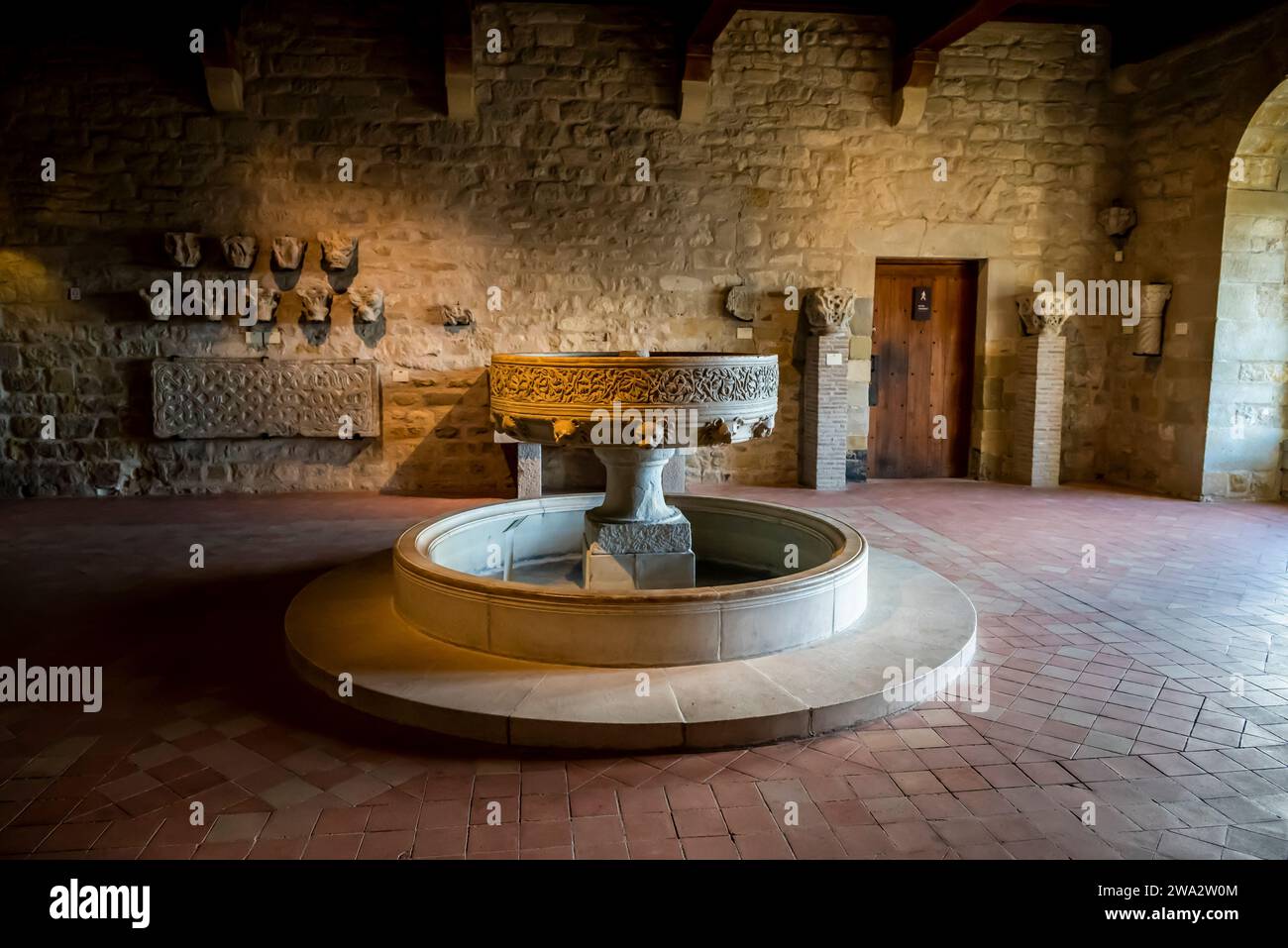 Christening font from 12th century, Château Comtal, Large, restored ...