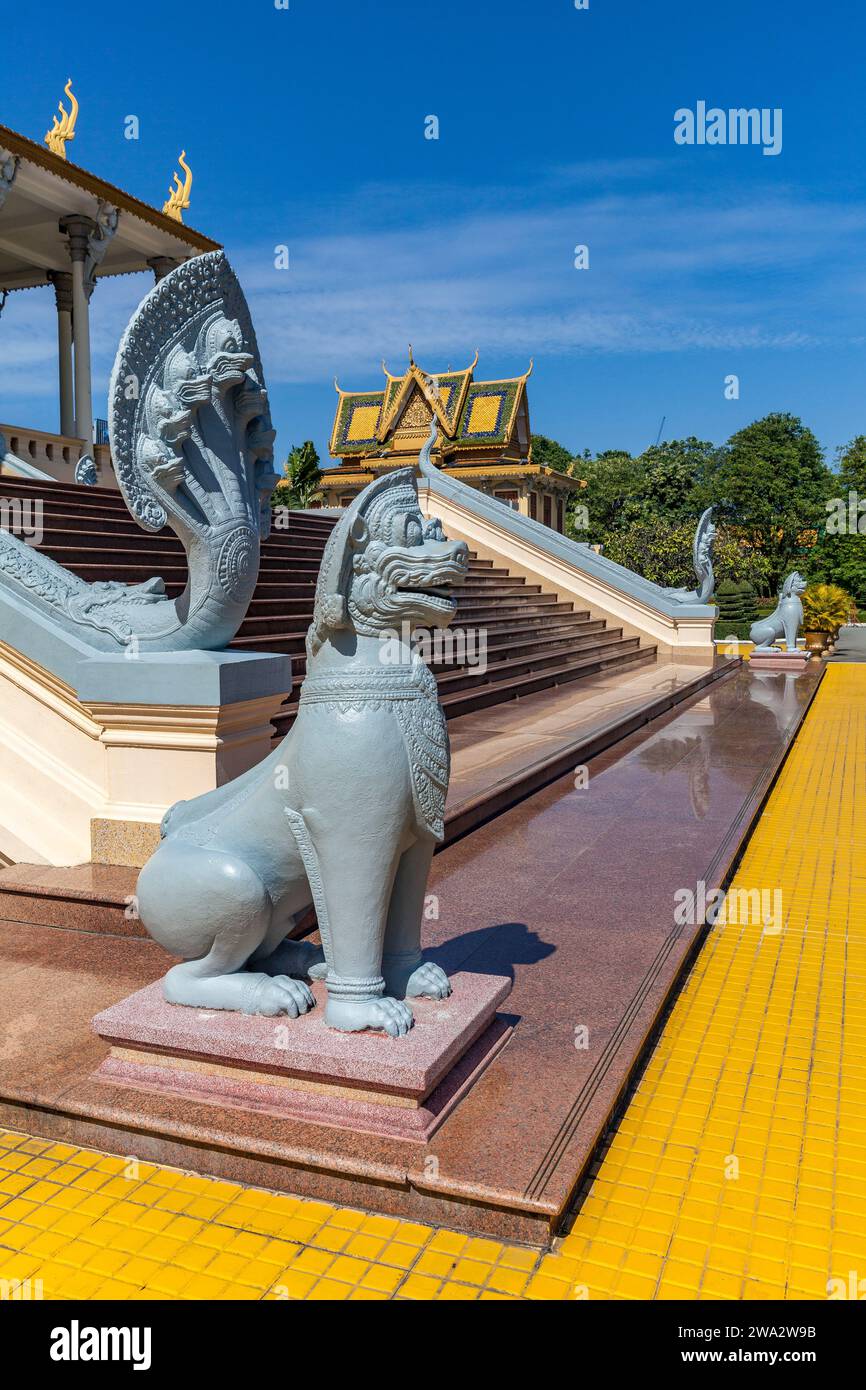 Leogryph (half-lion, half-griffin) statues and naga (half-human, half ...