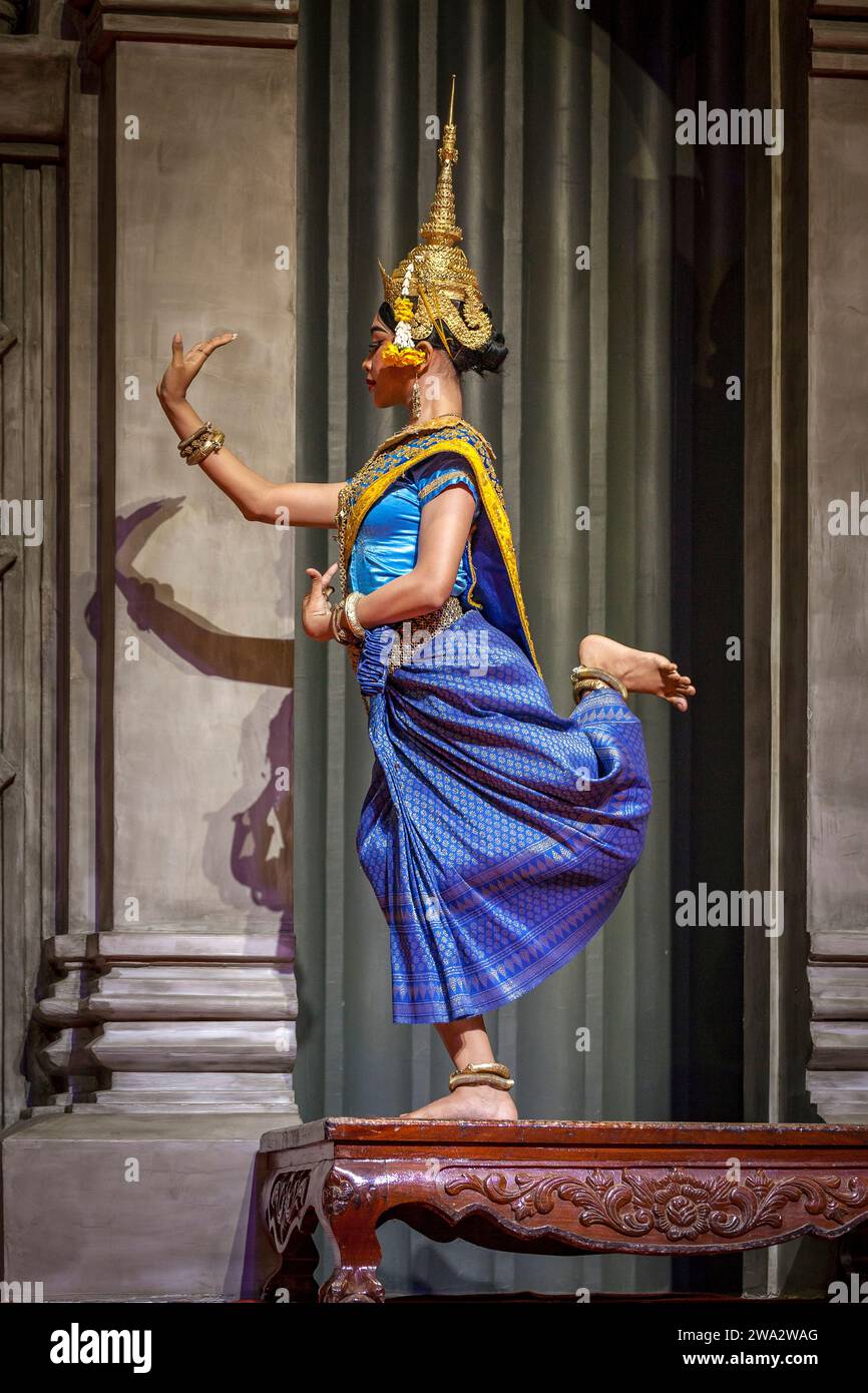 Traditional Khmer Mekhala dance, enacting the triumph of the goddess of waters over the demon ...