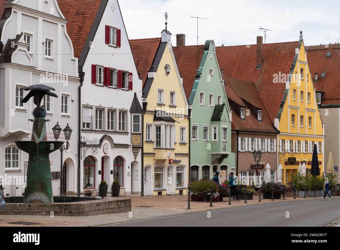Street with historic colorful houses in the medieval town of Donauwörth ...