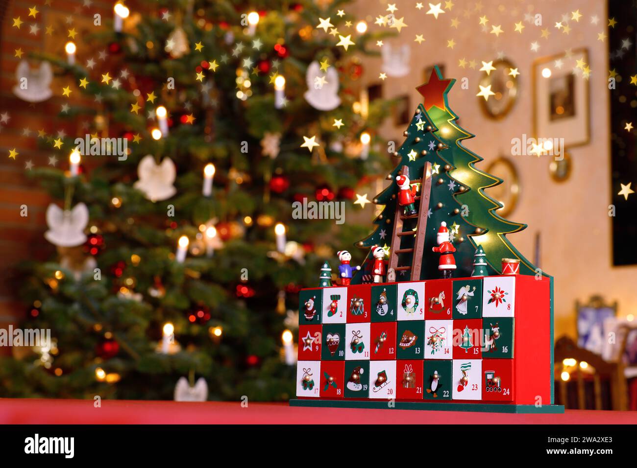 Christmas Tree Advent Calendar in Front of Christmas Tree in ...