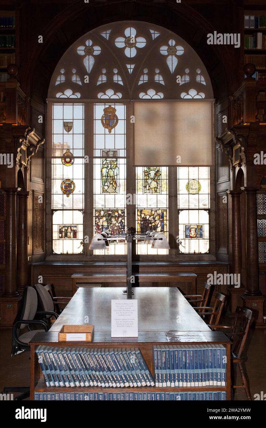 A desk by a window at the Bodleian Library in Oxfordshire in the UK ...