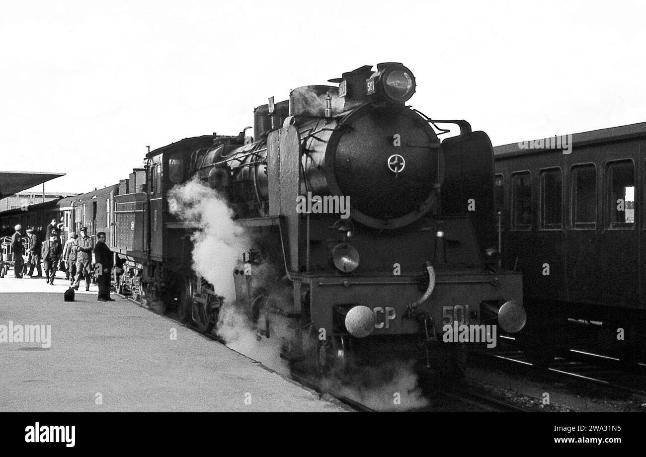 Steam trains in action in oporto Black and White Stock Photos & Images ...