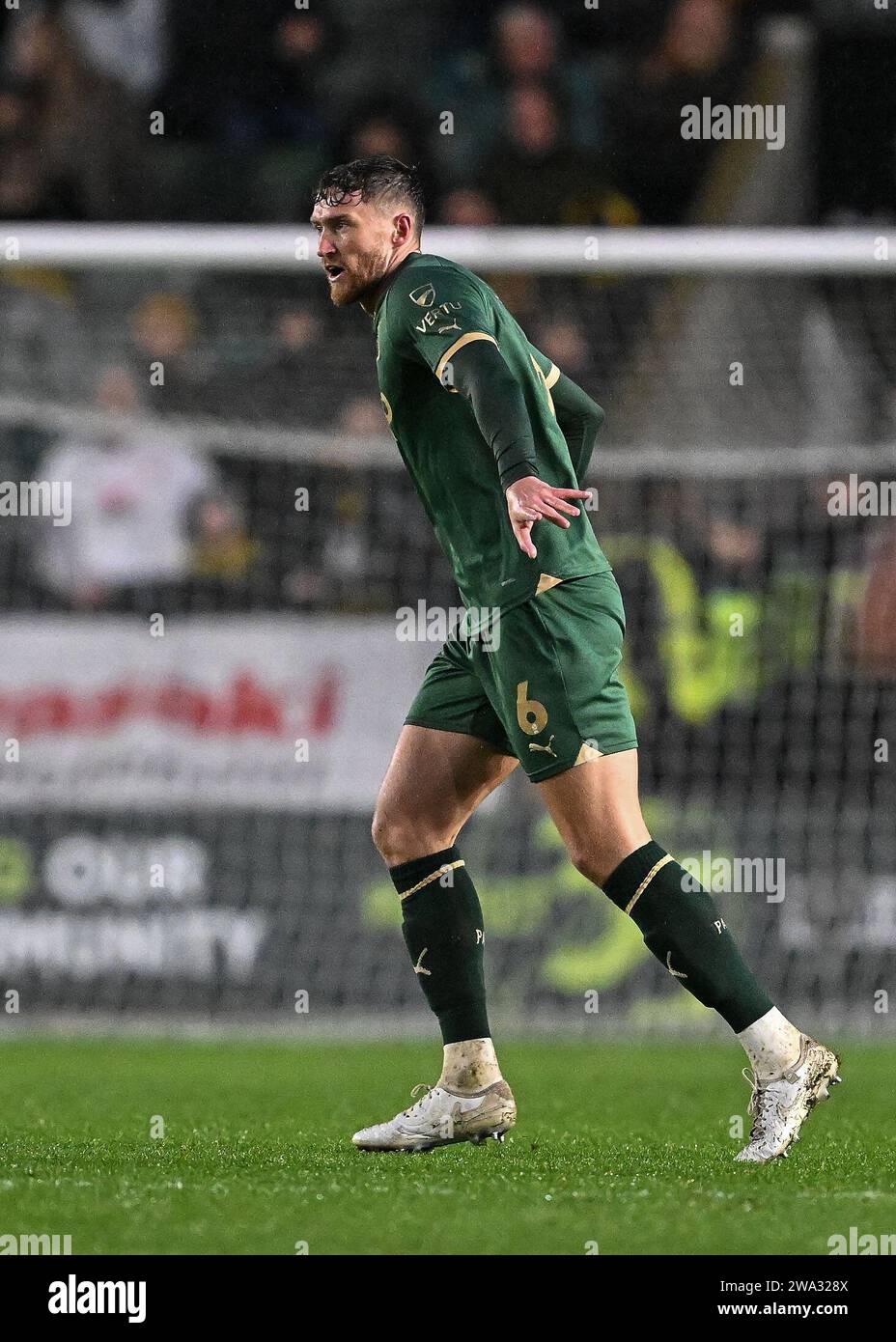 Dan Scarr of Plymouth Argyle gestures, shouts, pointing during the Sky ...