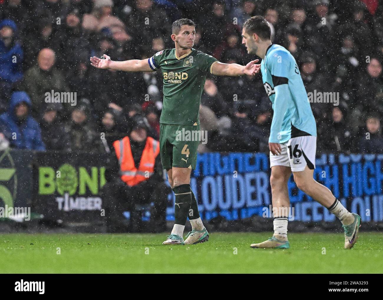 Jordan Houghton of Plymouth Argyle gestures, shouts, pointing during ...
