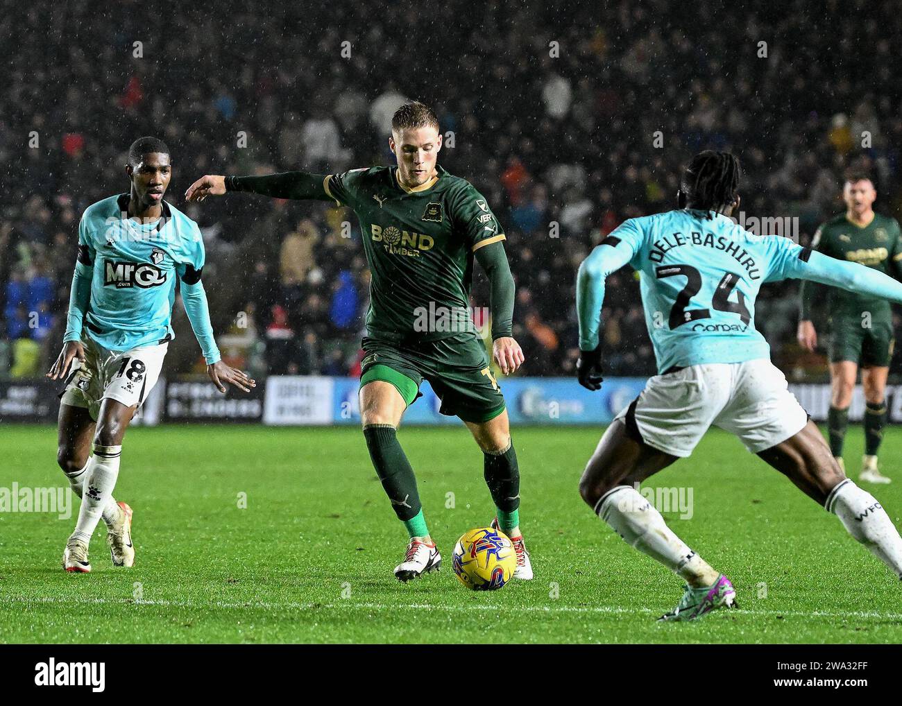 Lewis Gibson of Plymouth Argyle takes a shoot and misses the target ...