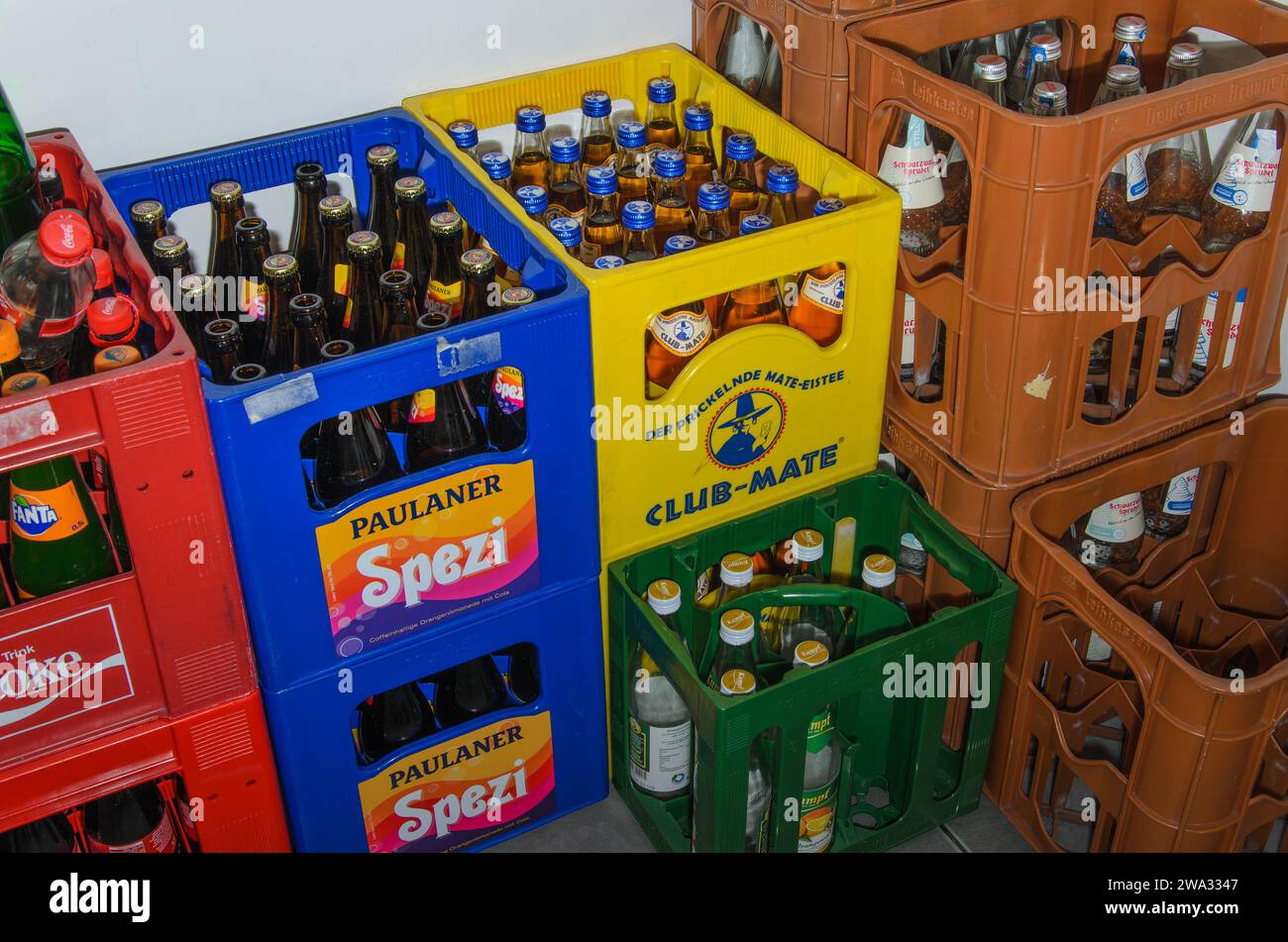 Crates of drinks and water. Exxeta Office, Germany, Karlsruhe December ...