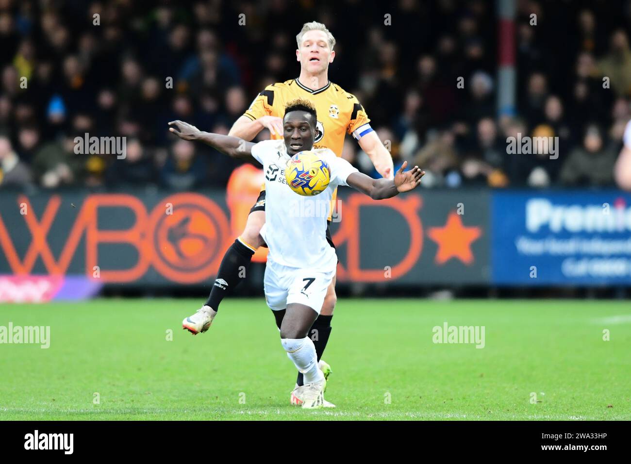 Cambridge on Monday 1st January 2024. Daniel Agyei (7 Leyton Orient ...