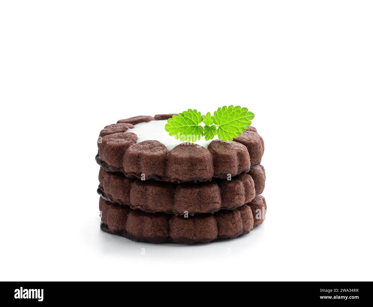 Stack of cream filling chocolate biscuits isolated on white Stock Photo ...