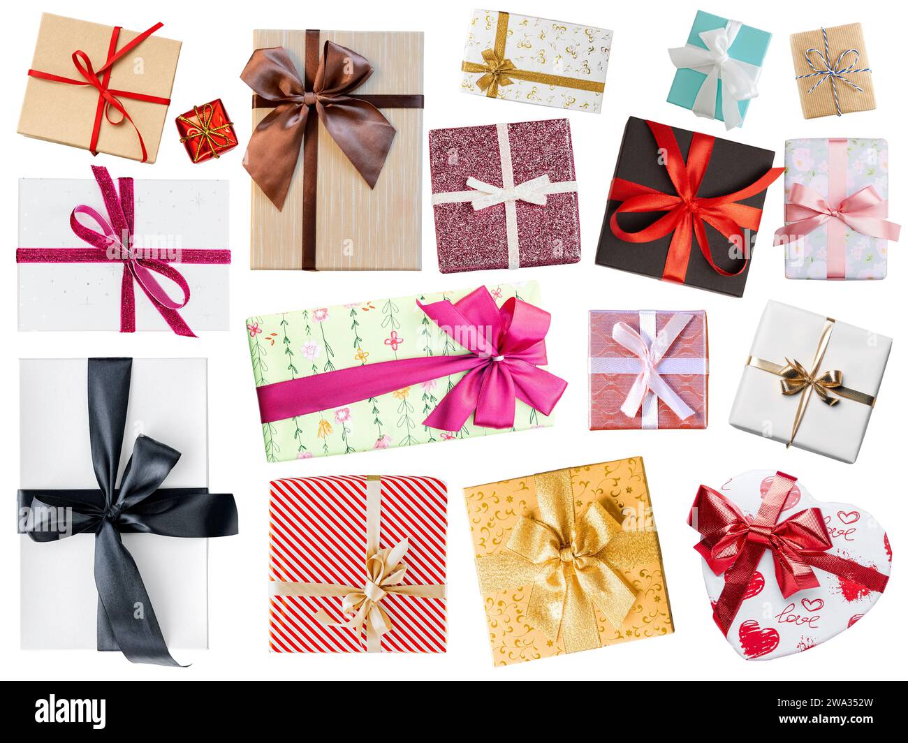 Gift box with ribbon set, various present box collection isolated on ...