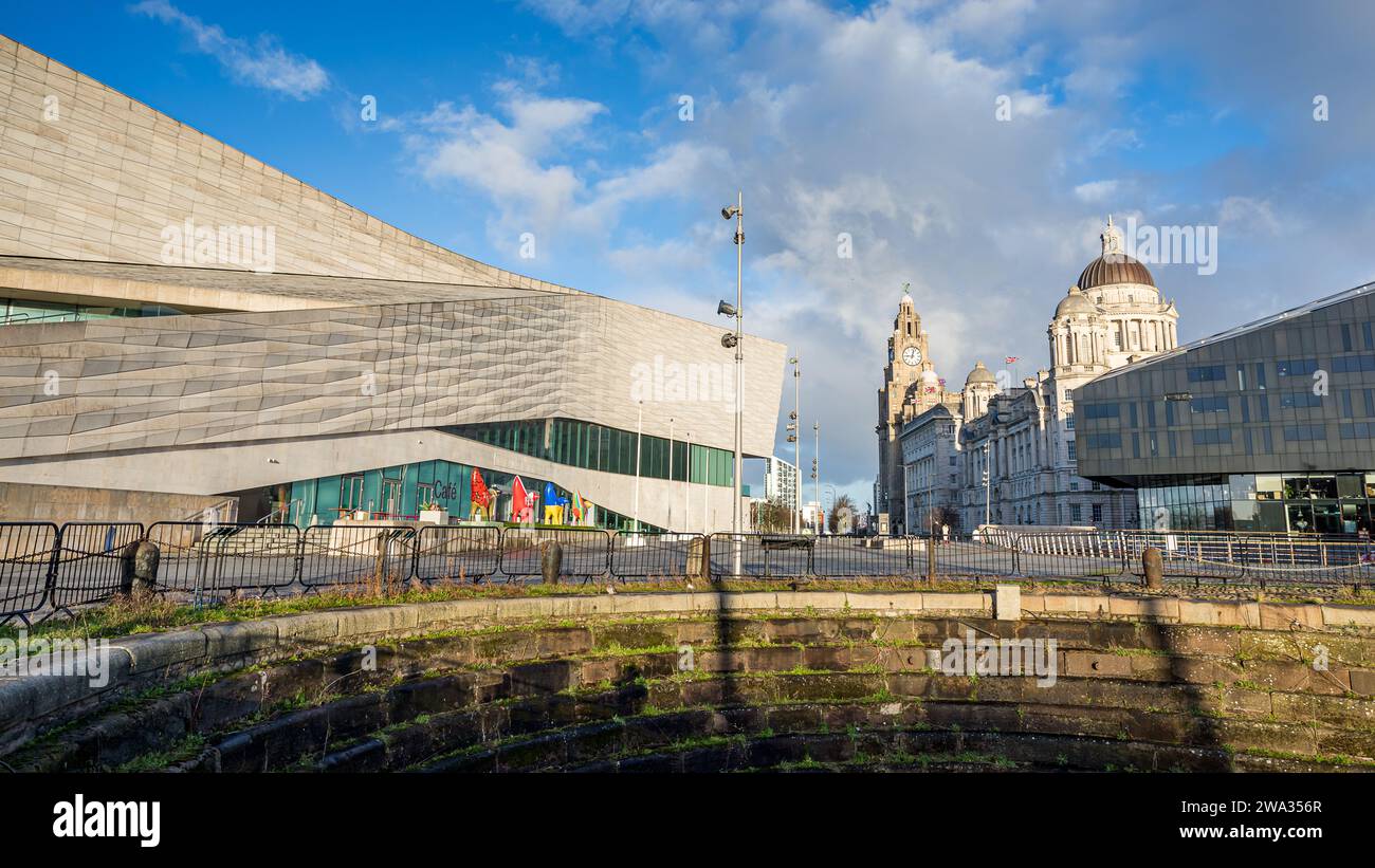 The world famous Liverpool waterfront pictured on 1 January 2024 behind ...