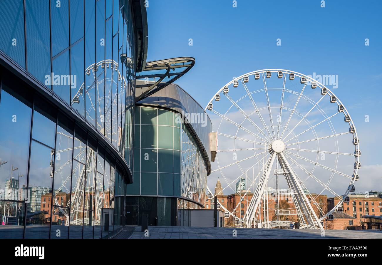 The Wheel of Liverpool reflecting in the M & S Arena on the Liverpool ...