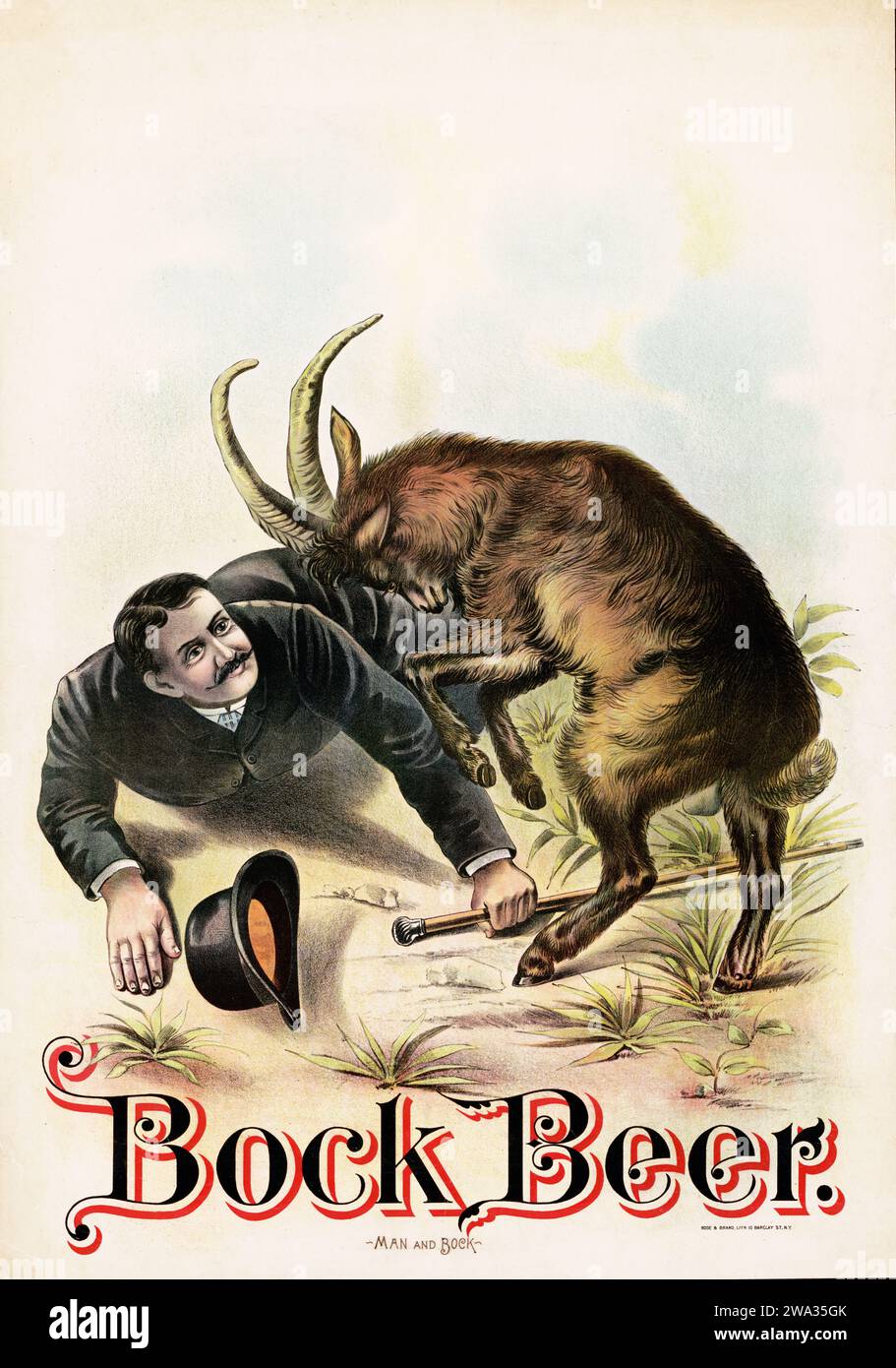 Bock Beer, man and Bock - old and antique advertising poster, 1894 ...