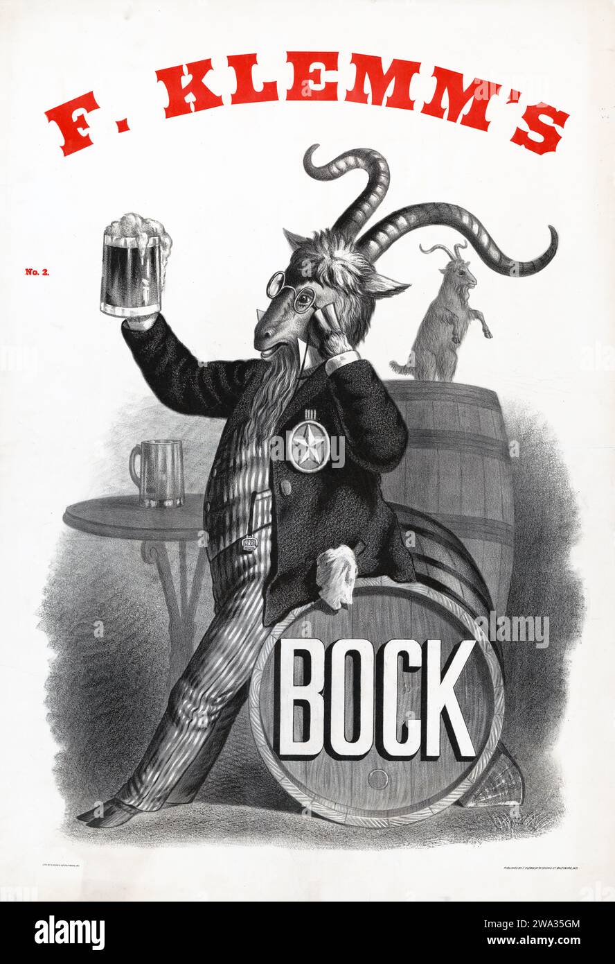 F. Klemm's Bock - Bock Beer advertising poster 1880 - a goat and a beer ...