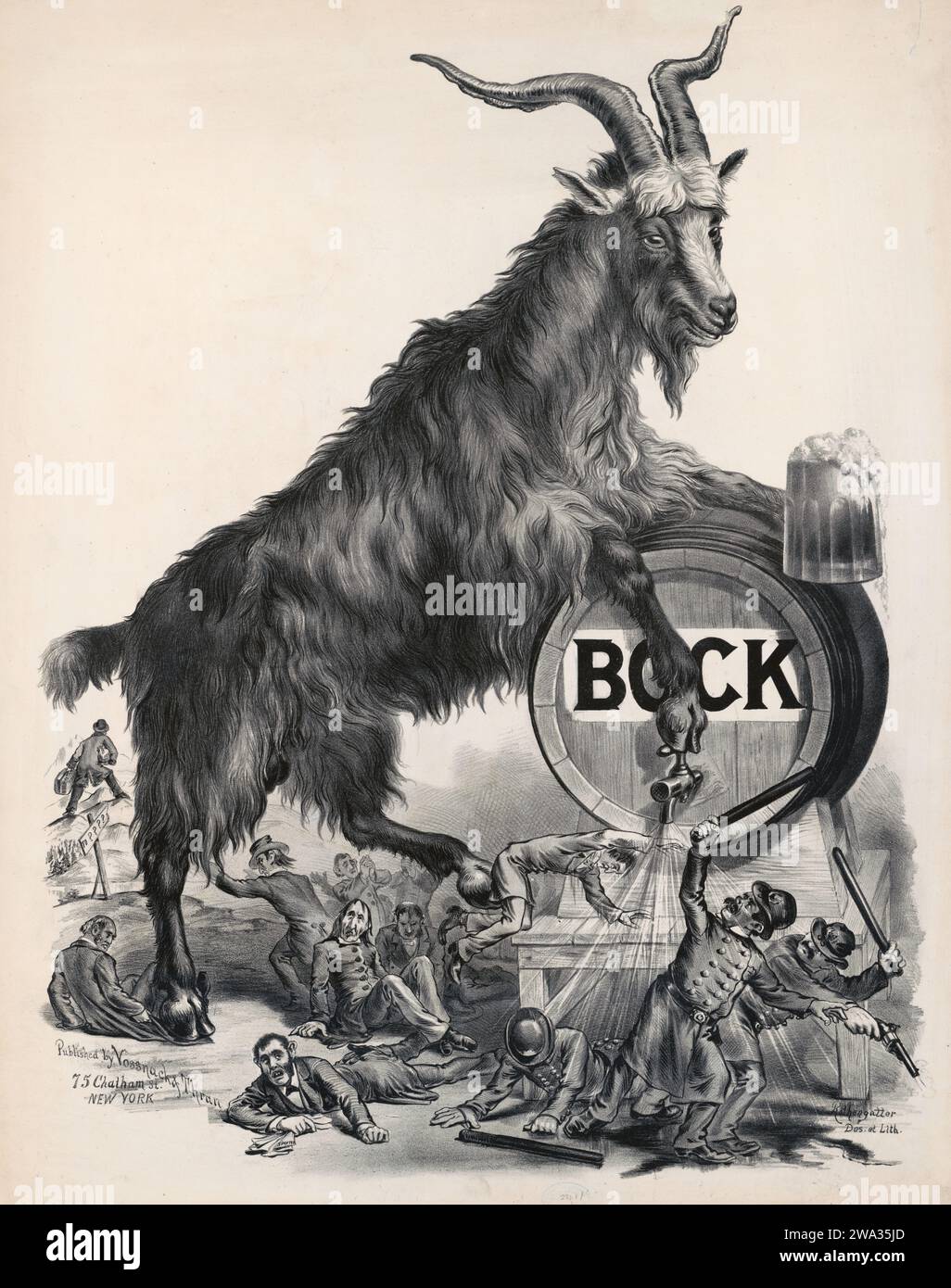 Old Bock Beer advertising poster 1875 - Giant bock goat resting on a ...