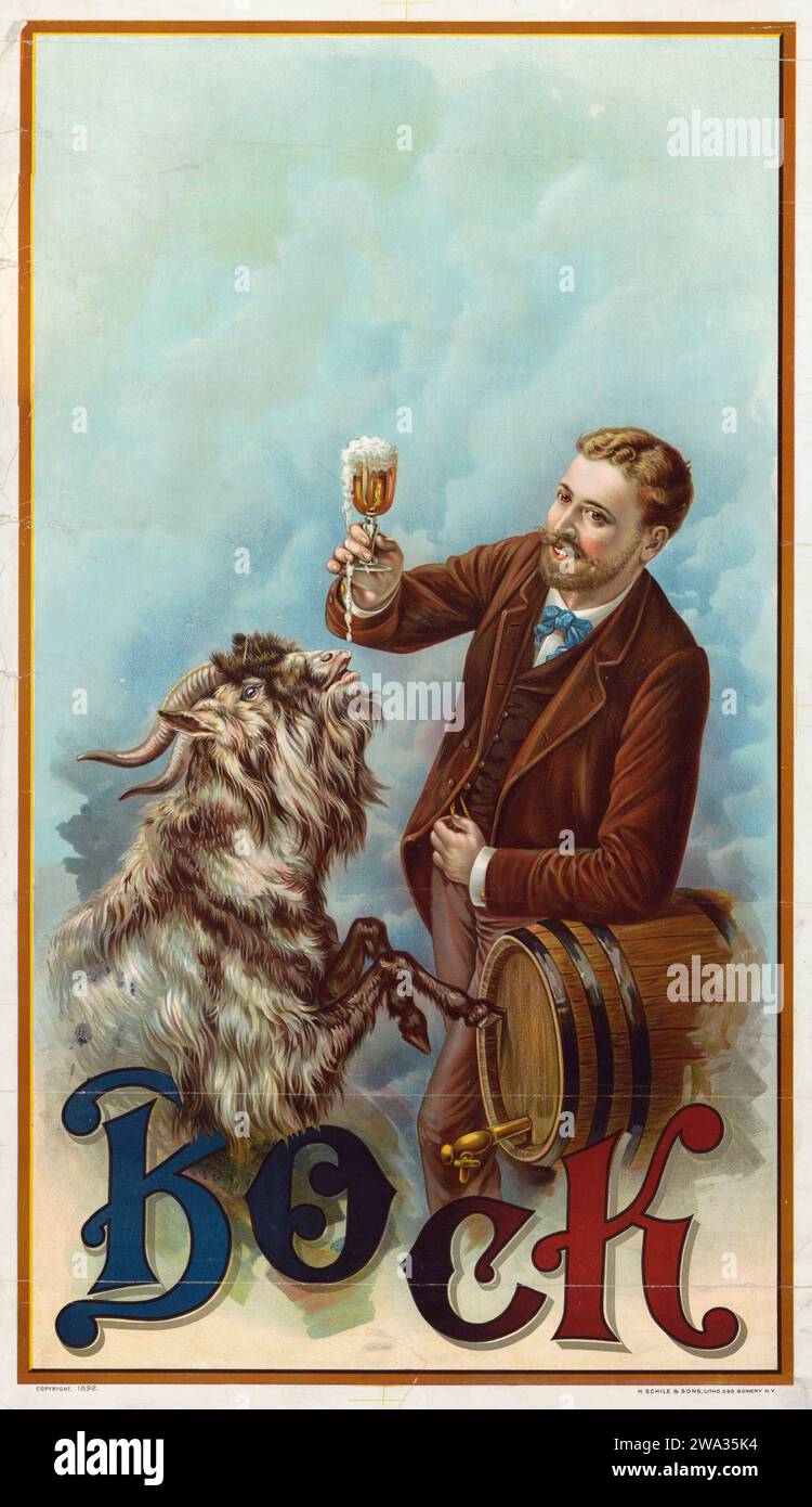 BOCK BEER - Vintage beer advertising poster - A man drinking a beer ...