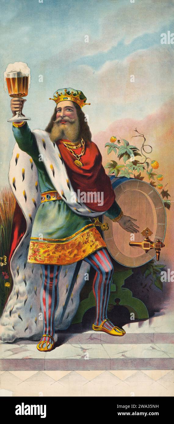 Bock Beer advertisement poster 1884 - King Gambrinus, in royal regalia ...