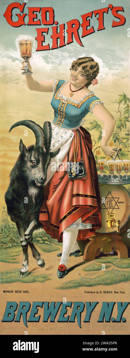 Geo. Ehret's brewery, Munich beer girl and a goat - Old and vintage ...