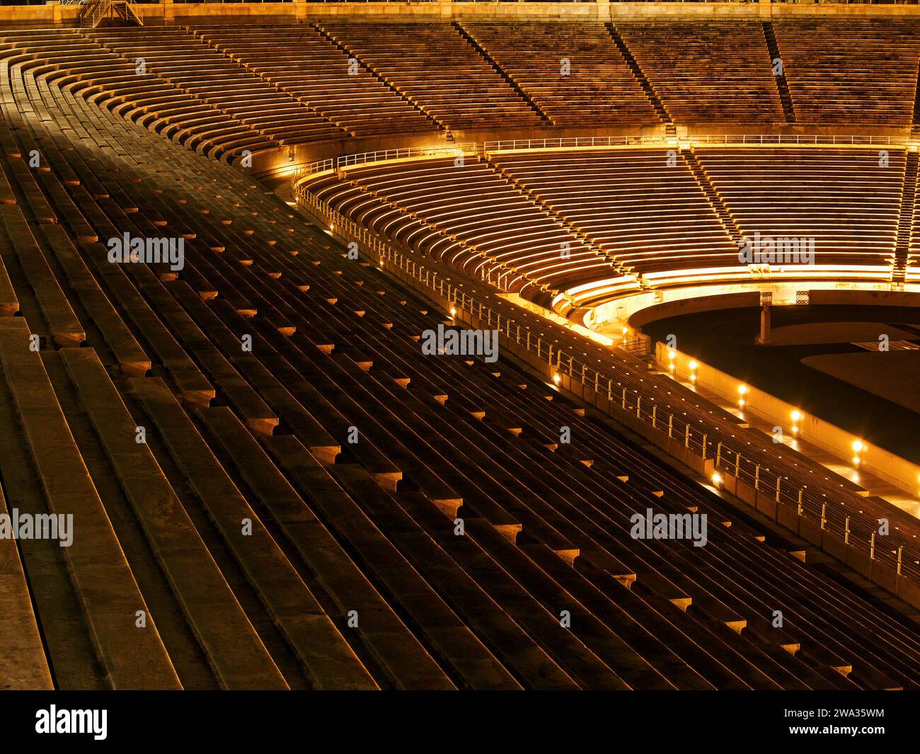 Empty curved stadium seating area in Panathenaic Stadium of Athens ...