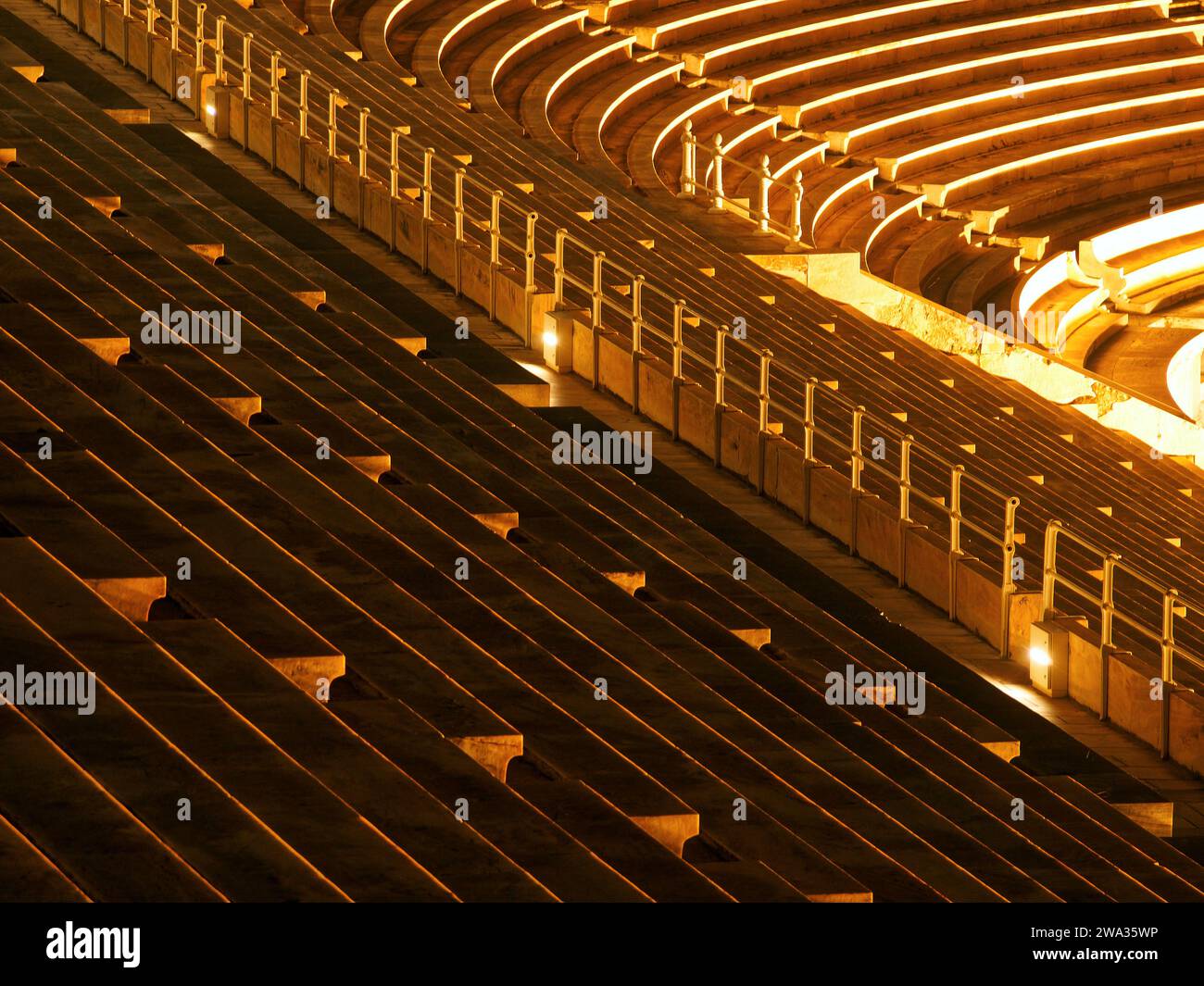 Empty curved stadium seating area in Panathenaic Stadium of Athens ...