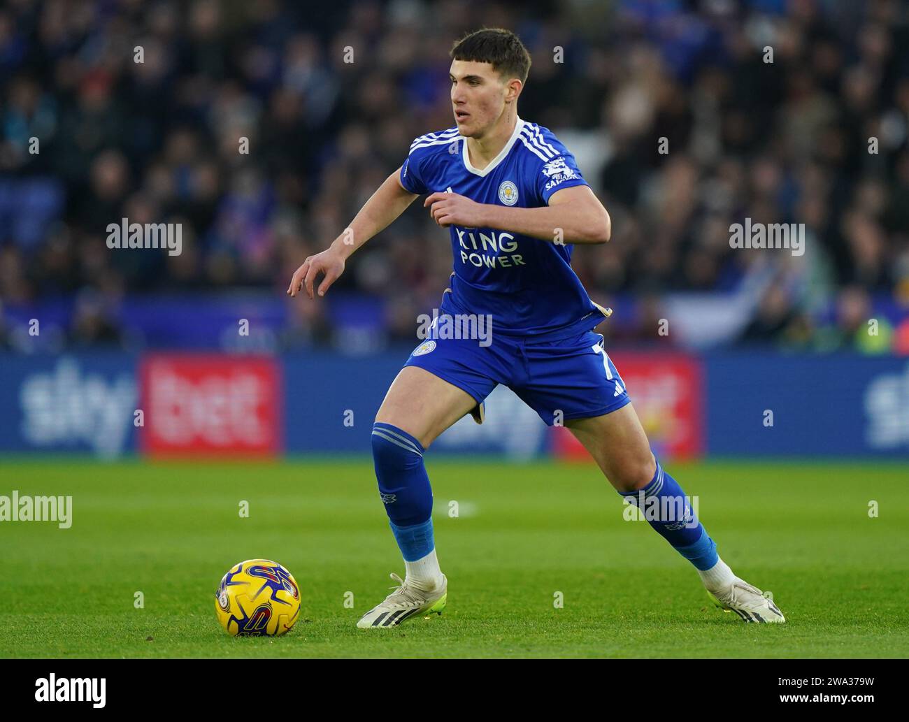 Leicester City's Cesare Casadei in action during the Sky Bet ...