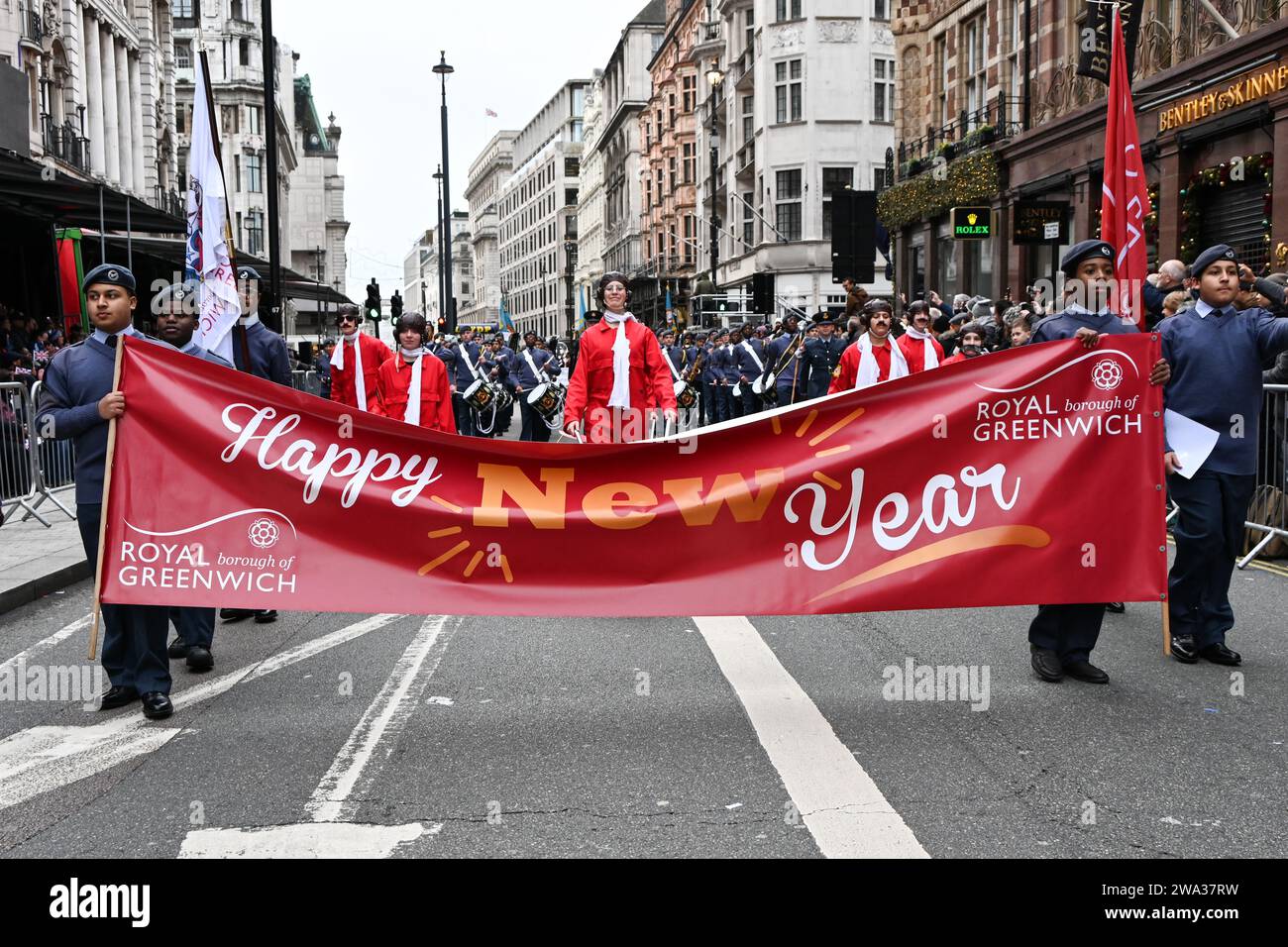 London, UK. 1st Jan, 2024. London's annual New Year parade featuring hundreds of float in ...