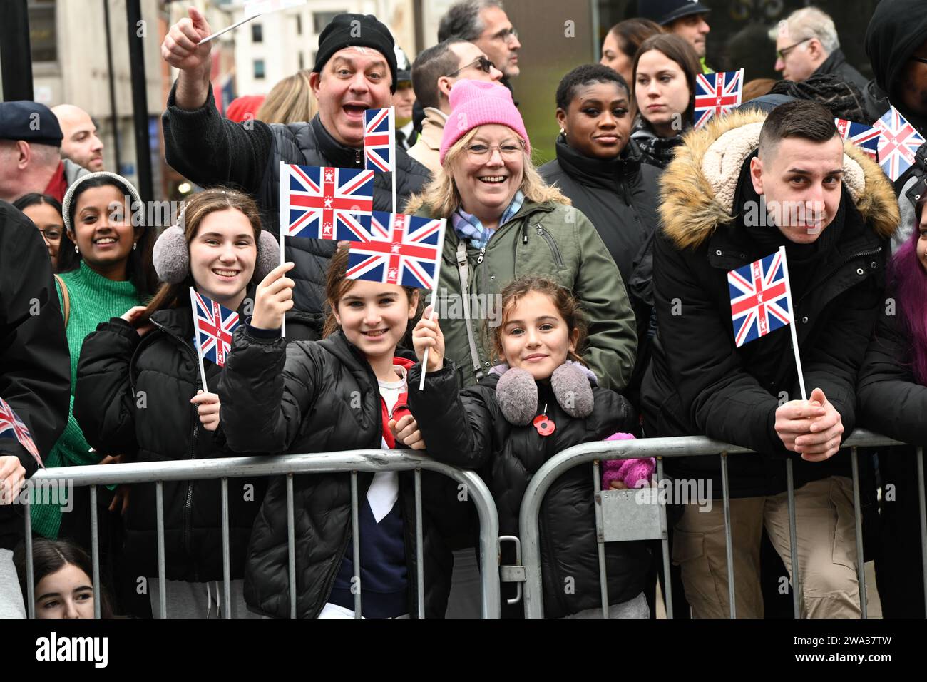 London, UK. 1st Jan, 2024. London's annual New Year parade featuring hundreds of float in ...