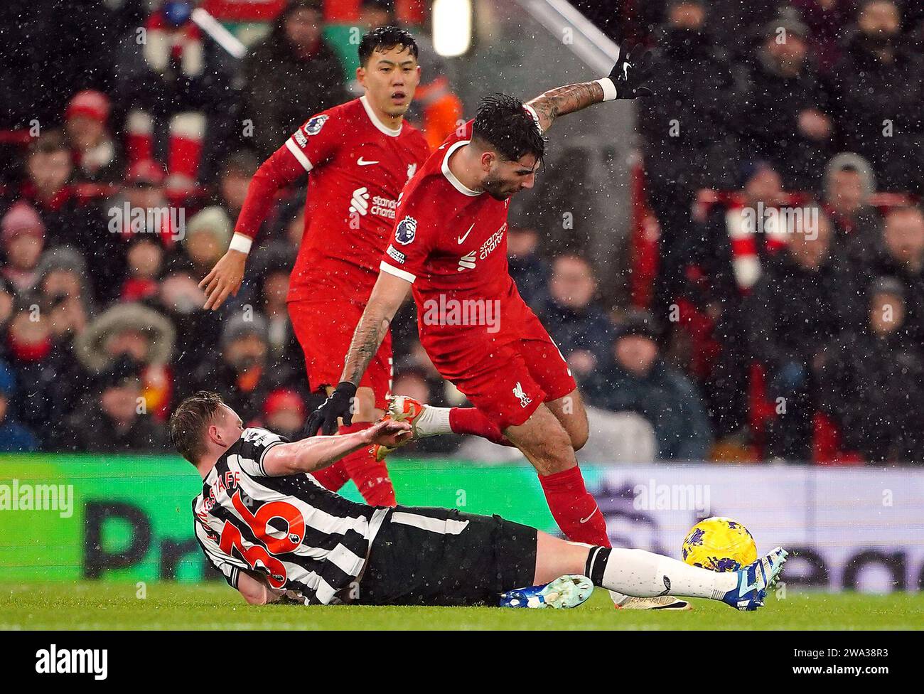 Newcastle United's Sean Longstaff tackles Liverpool's Dominik ...