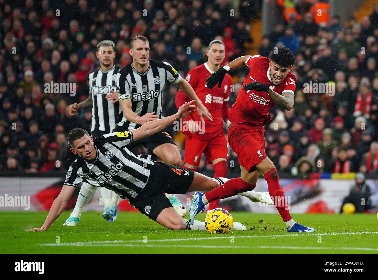 Newcastle United's Sven Botman concedes a penalty for a foul on ...