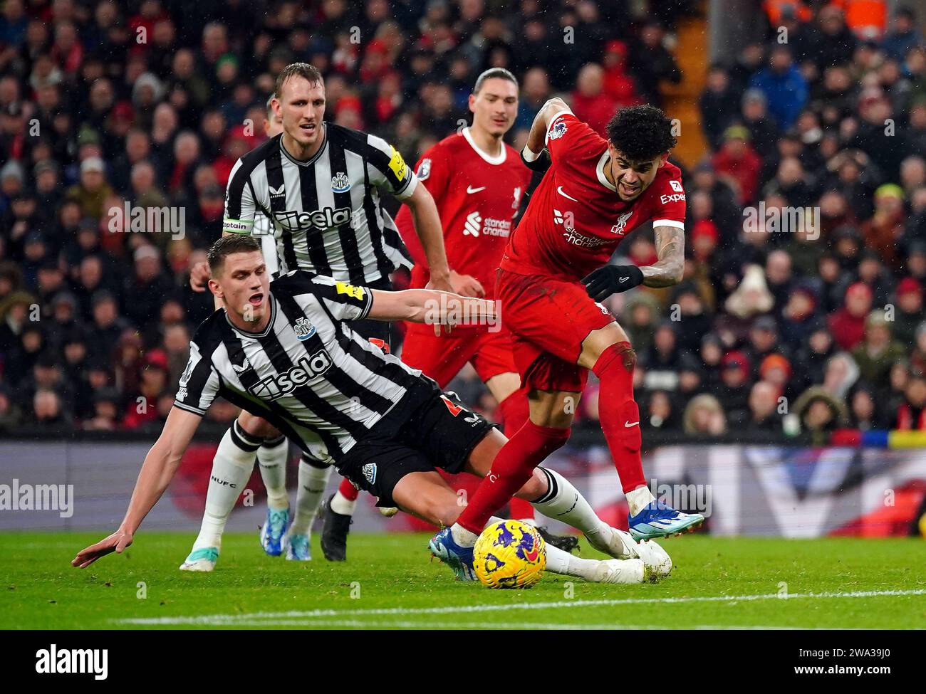 Newcastle United's Sven Botman concedes a penalty for a foul on ...